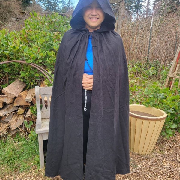Black Medieval Linen Maxi Cloak With Hood, Linen Ranger Hooded Cloak ...