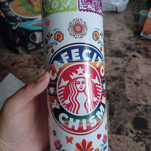 Cafecito Y Chisme 20oz Skinny Tumbler Colorful Mexican Theme Banner ...
