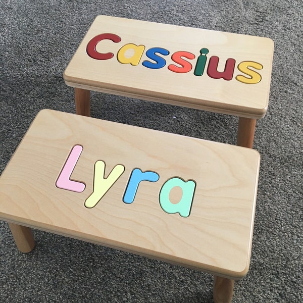 Name Puzzle Step Stool Bench Birthday Gift Wood Personalized Puzzle ...