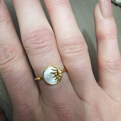 Sun Ring Dainty Sun Ring Stacking Ring Mother of Pearl Ring Rising Sun ...
