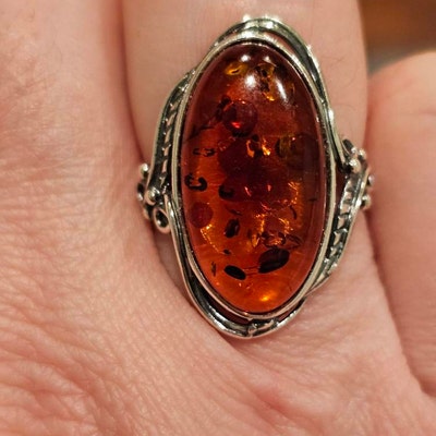 Large Baltic Amber Ring, Victorian Amber Ring, Long Amber Ring, Big ...