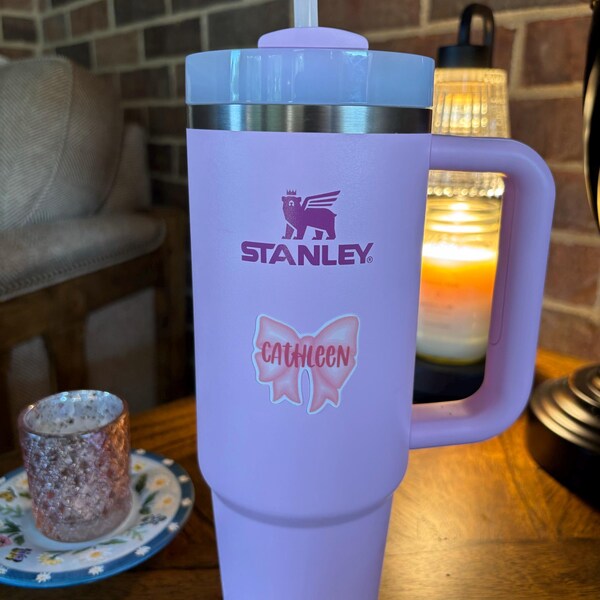 Bow Name Tag, Custom Pink Name Sticker for Kids, Aesthetic Name Decal ...