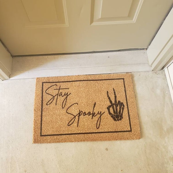 Stay Spooky Doormat, Skeleton Peace Sign, Halloween Doormat, Fall ...