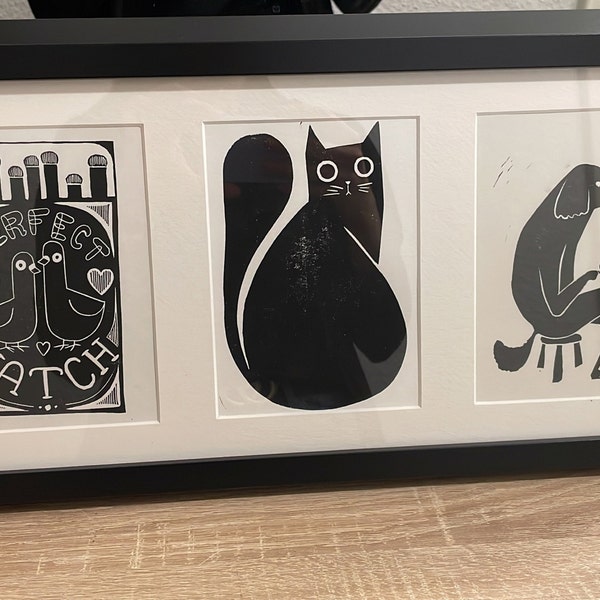 Linocut Cat "allround Cat" Linoprint - Etsy
