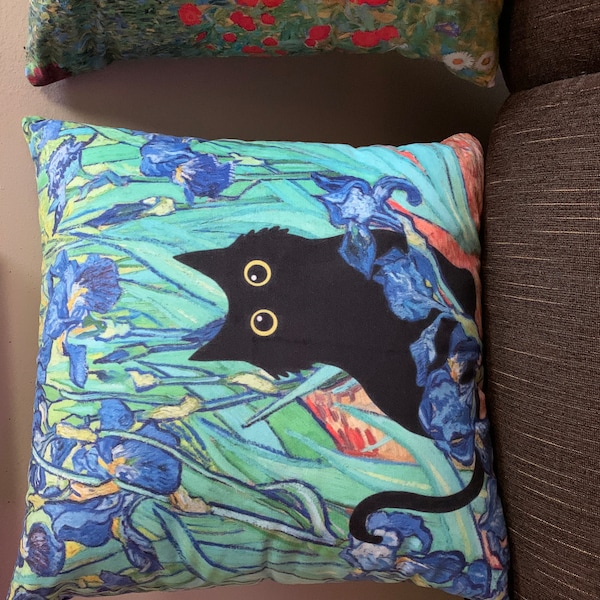 Monet Waterlily Cat Pillow Cover, Claude Monet Cat, Matisse Black Cat ...