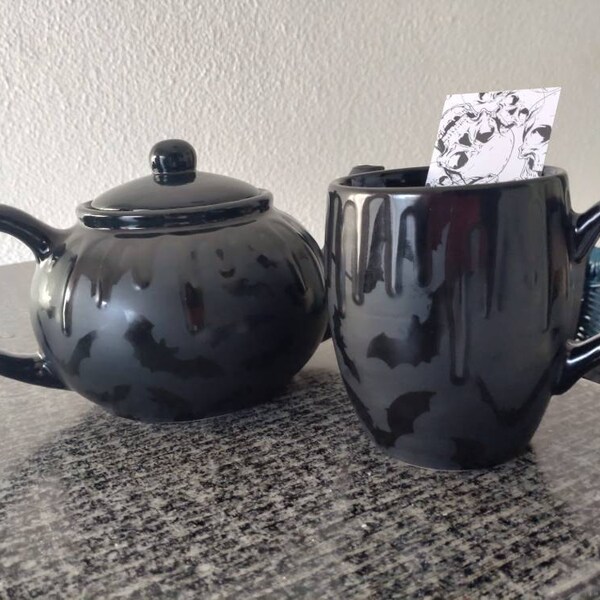 Gothic Bat Mug, Large Mugs, Matte Black Bats, Tea Coffee Lover, Xmas ...