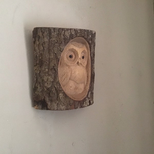 Half Log Hand Carved Owl Wood Tree Stump Bird - Etsy
