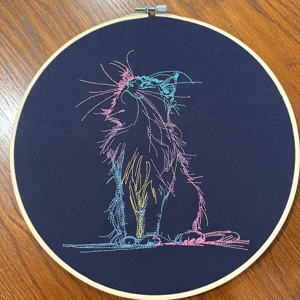 Cat Large Finished Embroidery Decor Poster Sketch Lineart Single Color ...