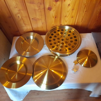 Communion 5 Bread Plate With Cover Brass Finish Church Item Religious ...
