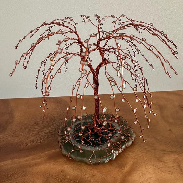Copper Wire Split Cascade Bonsai Tree Sculpture on Blue Aventurine ...