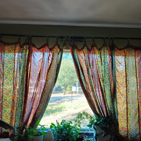 Vintagecotton Velvet Coral Orange Color Bird Print Luxury Curtain ...