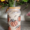 Pumpkin Glass Can Coffee Cup With Lid and Straw, Fall Coffee Mug, Fall ...