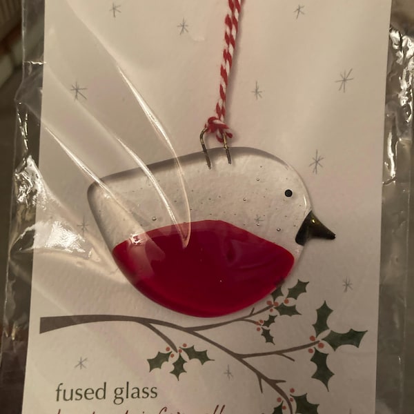 Glass Robin Suncatcher - Fused Glass Hanging Robin Handmade in Cornwall ...