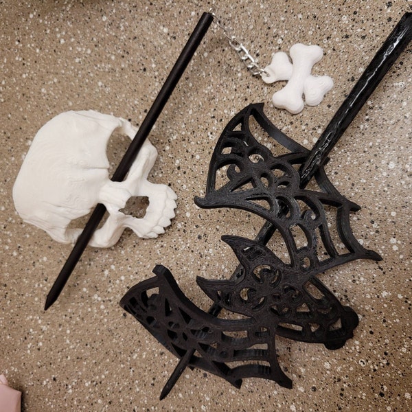 Lacy Bat Bun Holder Hair Cage 3D Printed Long Hair Accessory Scarf Clip ...