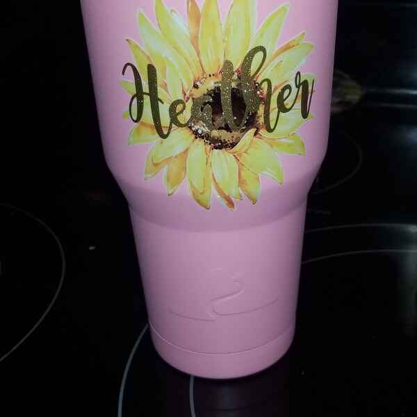 Sunflower Monogram Sticker | Vinyl Name Decal | Watercolor Floral Name ...
