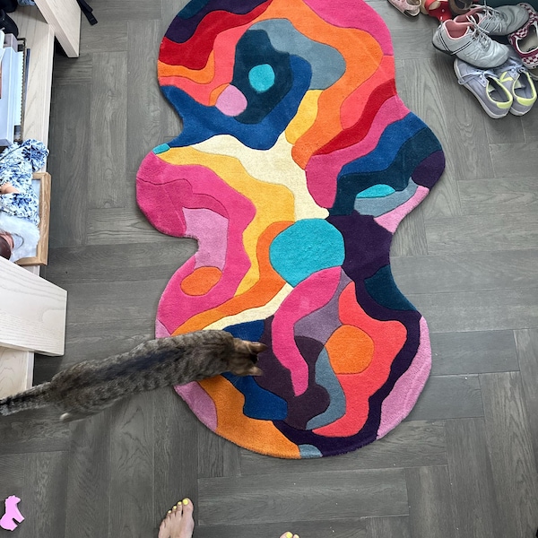 Hand-tufted Wool Rug, Irregular Shape Area Rug, Amoeba Abstract Rug ...