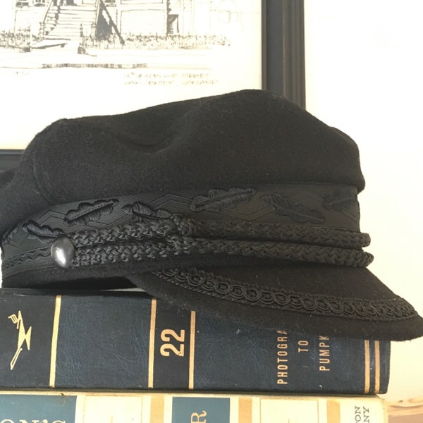 CHANDLER Wool Fiddler Cap With Embroidered Tape Twine Seaman Greek ...