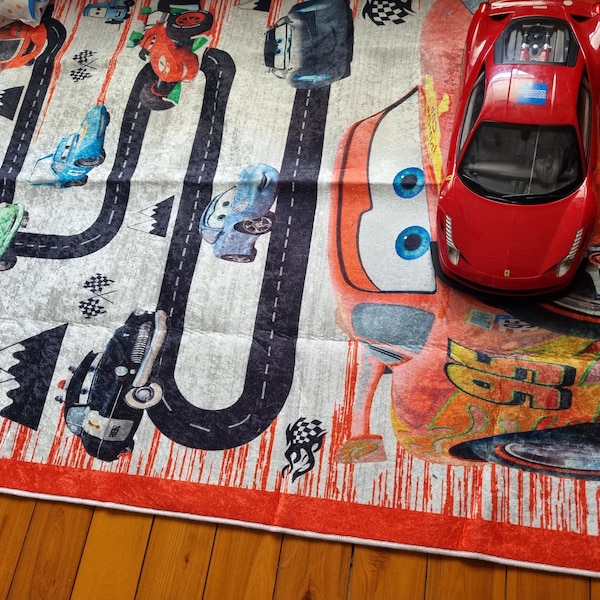 Red Car, Motorway Mat, Road Rug, Car Carpet, Mcqueen Art, Ground Runner ...