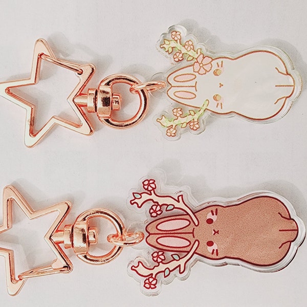Cherry Blossom Jackalope Keychain | 1.5” | Kawaii Rabbit Charm, Mori ...