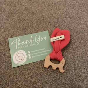 Newborn Gift, Personalised Elephant Teether, Natural Wood Teether ...