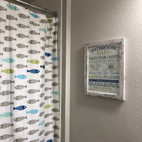 Bathroom Rules Sign Art Print Wash Brush Floss Flush Kids Bathroom ...