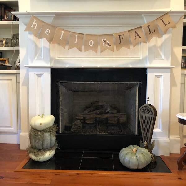 Hello Fall Burlap Banner, Hello Fall Banner, Hello Fall Cotton Twig ...