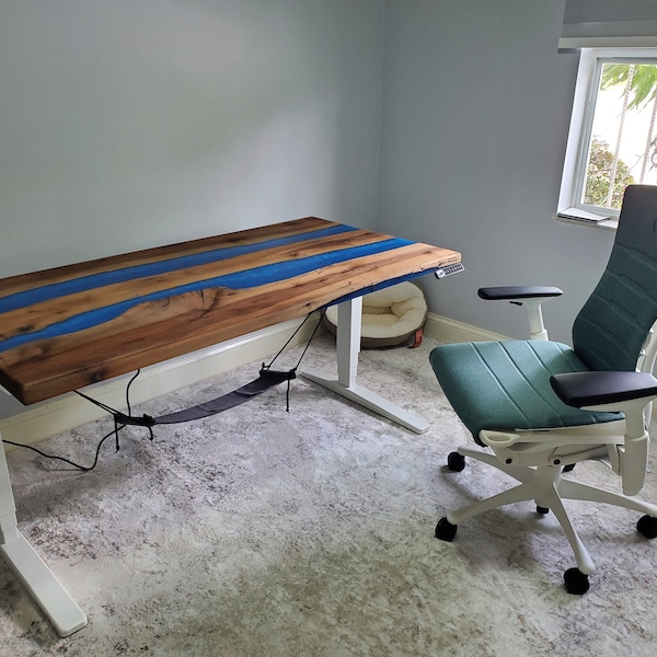 Custom Epoxy River Standing Desk, Live Edge Walnut Solid Wood Desk Top ...