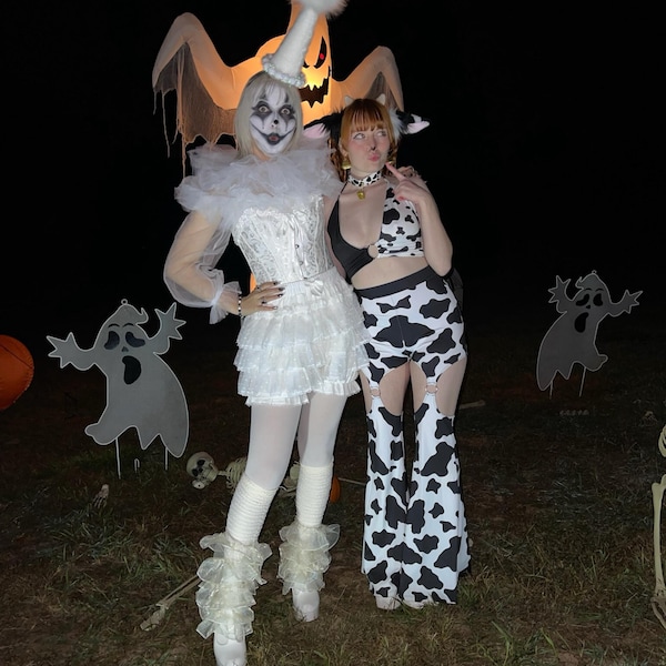 Cow Cut Out Flare Pants, Cow Disco Pants, Animal Print High Rise Pants ...