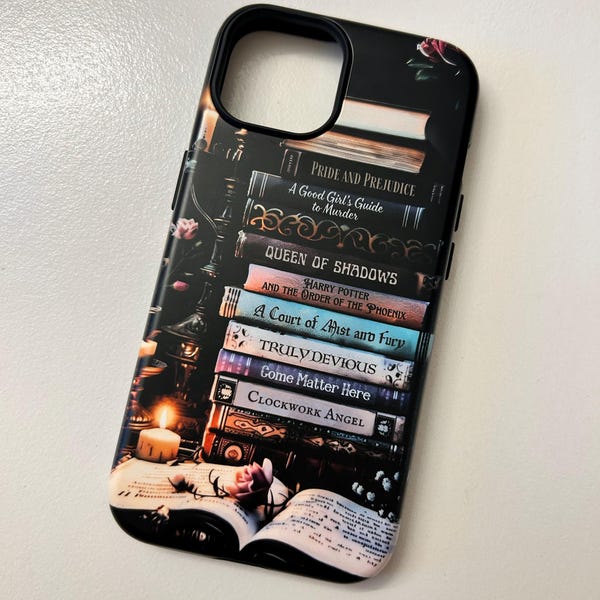 Personalized Favorite Book Phone Case, Custom Bookshelf Dark Academia ...