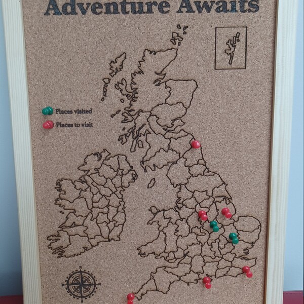 British Isles Pin Board Map in Cork With 60 Pins - Standard 400mm X ...