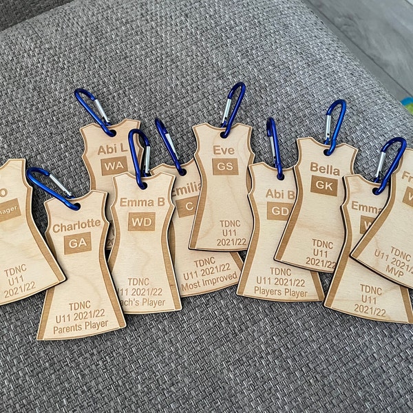 Personalised Netball Dress Keyring - Team Gift/award, Keyring, Bag Tag ...