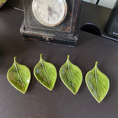 Set of Four Small Ceramic Leaf Dish, Bathroom Decor, Green Dish,ring ...