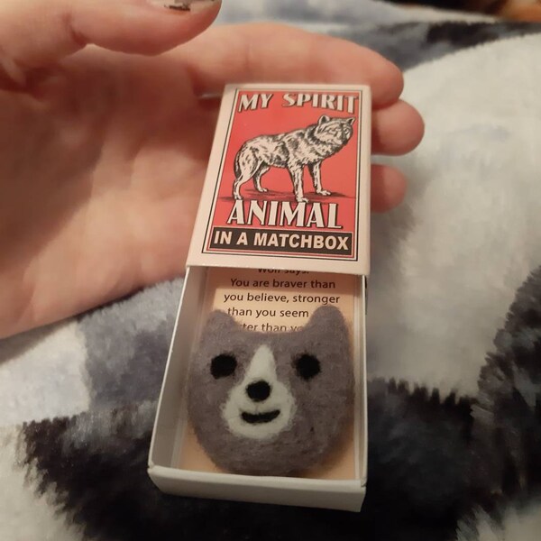 Wool Felt Wolf Spirit Animal Gift in A Matchbox, Best Friend Gift, Wolf ...