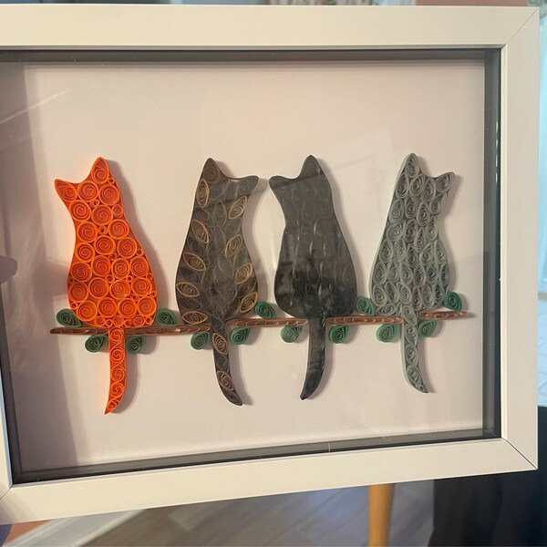 Personalised Cat Art Gift - Supplied Framed - 4 Cats - Fully ...