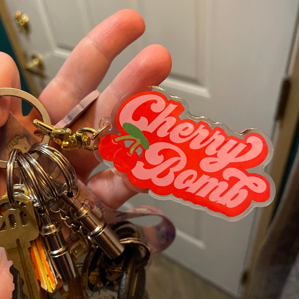 Cherry Bomb Keychain | Acrylic Keychain | Epoxy Coated | Red and Pink ...