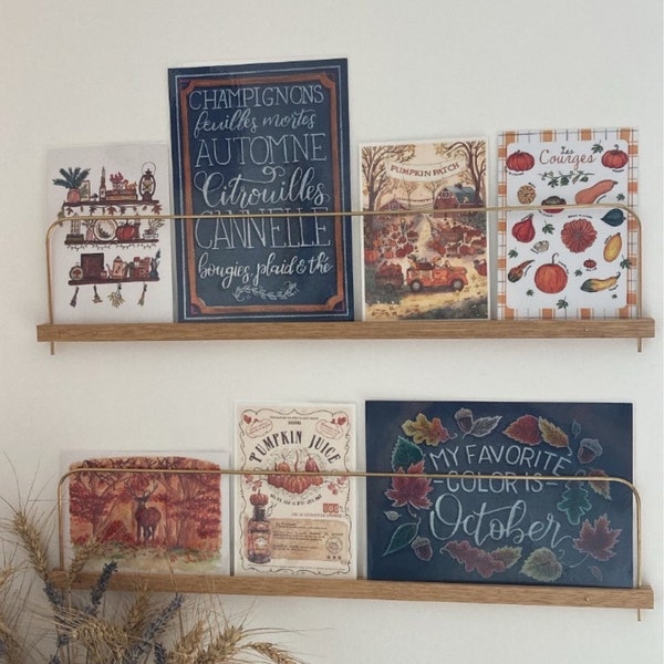 Photo, Polaroid & Postcard Shelf in Solid Chestnut Wood and Solid Brass ...