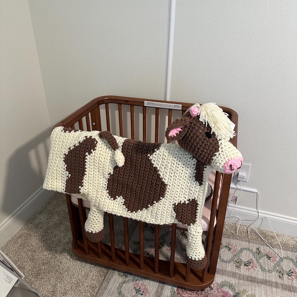 Handmade Crochet Cuddle and Play Cow Blanket, Large Baby Play Mat, 42 ...