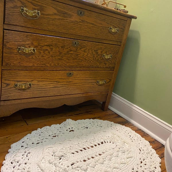 Half Circle Rug, 4x7 Large Accent Mandala Mat. Lace Half Round Crochet ...