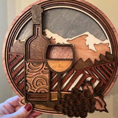 Doesjie Wine Scene Mandala DXF for Laser Cut Layered Wine Scene Laser ...
