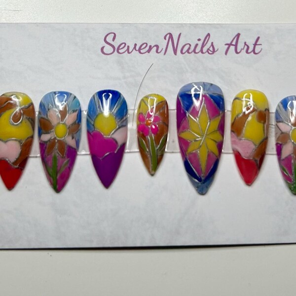 Freestyle Colorful Press on Nails Coffin 3D Chrome Press Ons Metallic ...