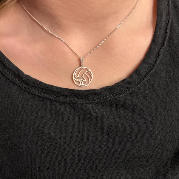 Sport Volleyball Necklace in Sterling Silver Number and Name Silver ...