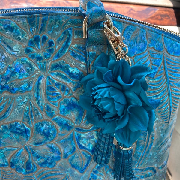 Bag Charm Leather Flower Rose, RED Rose Bag Clip, Real Leather Purse ...