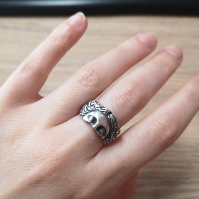 Theater Comedy and Tragedy Masks Ring, Theater Mask Silver Ring, Duel ...