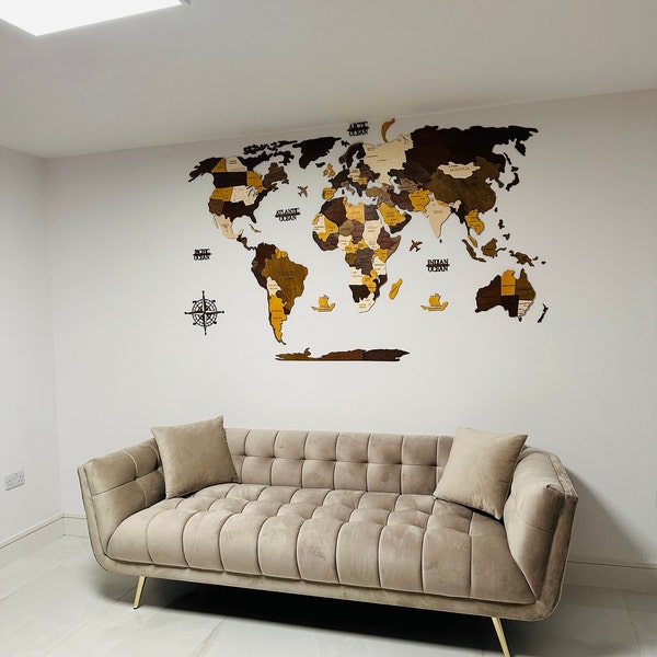 World Map, Wood Map, Wall Art Decor, Wooden World Map, 3D World Map ...