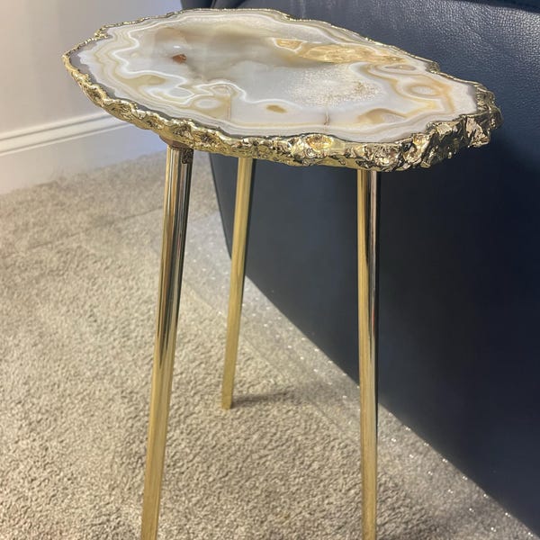 Gray Agate Drink Table, Single Slice Agate Drink Table With Natural ...