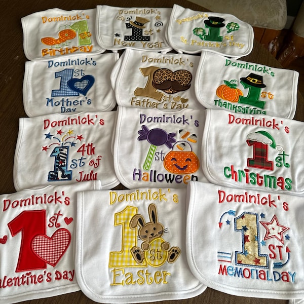 My First Holiday Bib Set, Holiday, Bib Set, Baby Bibs, Embroidered Bibs ...