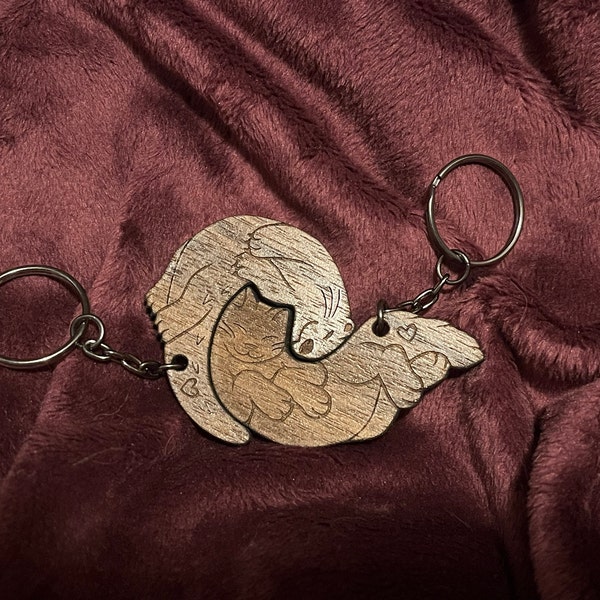 Interlocking Cat and Otter Couple Keychains - Friendship or ...