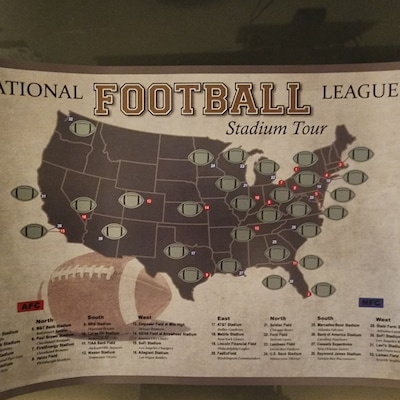 Pro Football Stadium Scratch off Map, Football Stadium Bucket List ...