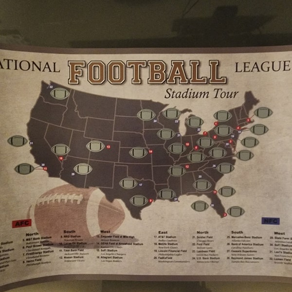 Pro Football Stadium Scratch off Map: Bucket List Poster (12x18 ...