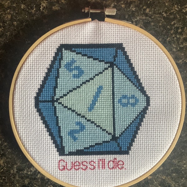 Dungeons and Dragons D20 Cross Stitch Pattern: Guess I'll Die (digital ...